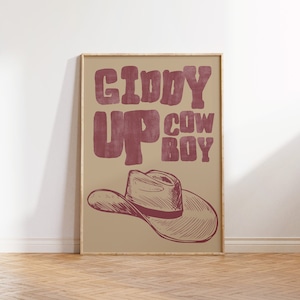 Retro Cowboy Poster Pink Vintage Western Wall Art Cowboy Hat Print Wild ...