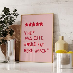 Chef Was Cute Print Aesthetic Kitchen Decor Red Heart Poster Cute ...