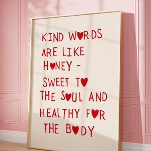 Kind Words Are Like Honey Art Print Minimalist Christian Wall Art Heart ...