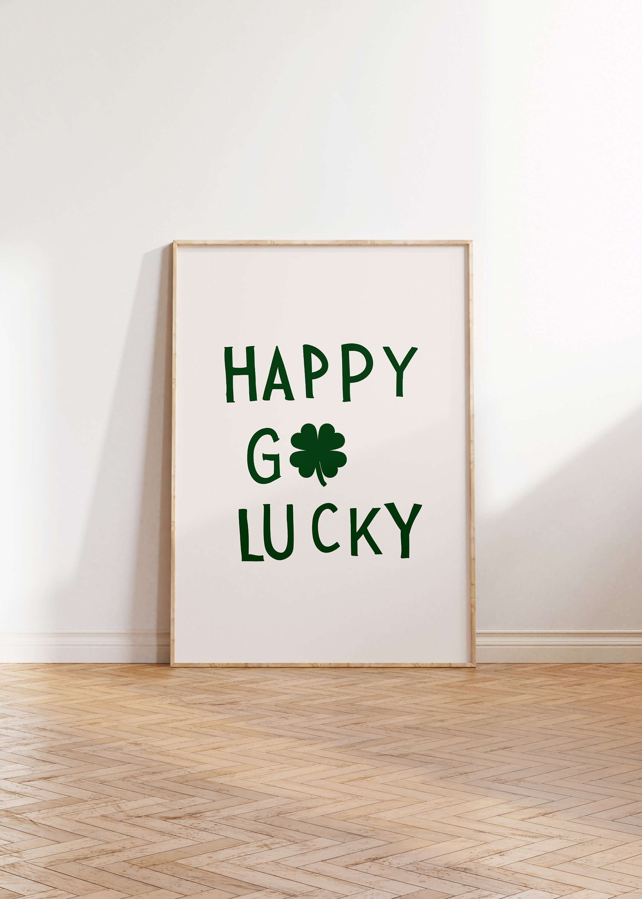 St Patricks Day Print: Happy Go Lucky Four Leaf Clover Typography ...