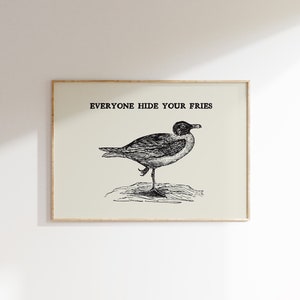 Funny Seagull Vintage Print: Beach House Coastal Wall Art (digital ...