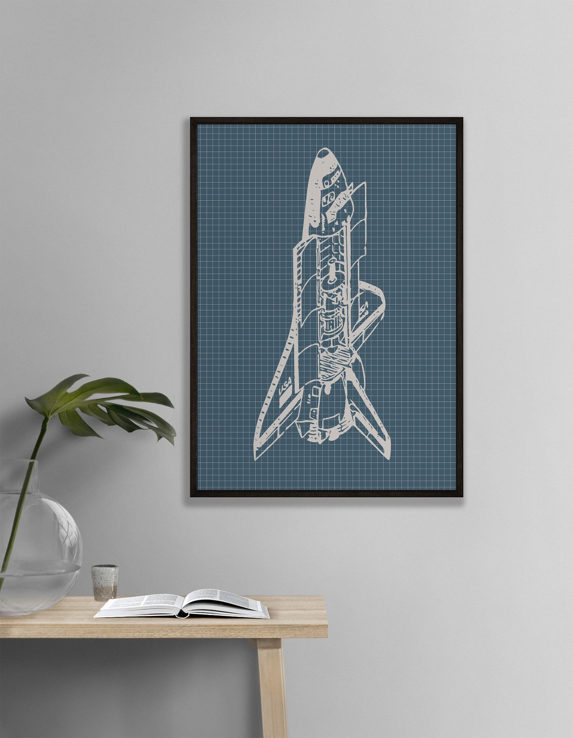 Rocketship Blueprint Poster Vintage Outer Space Wall Art Blue - Etsy