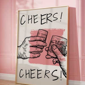 Cheers Print Bar Cart Wall Art Vintage Liquor Poster Tequila Printable Art Retro Drinks Wall ...