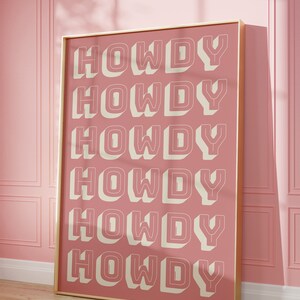 Retro Howdy Poster Pink Typography Print Cute Western Wall Decor Howdy ...