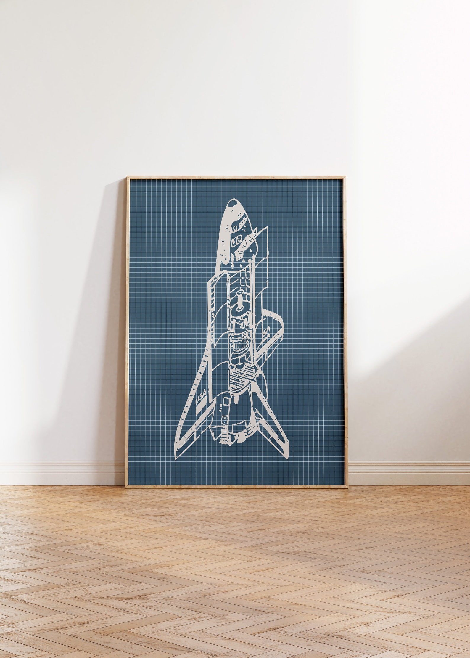 Rocketship Blueprint Poster Vintage Outer Space Wall Art Blue - Etsy