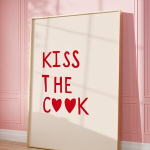 Kiss the Cook Print Aesthetic Kitchen Decor Cute Cooking Art Kitchen ...