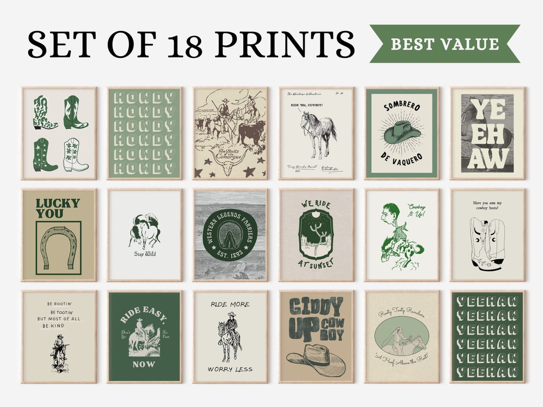 Western Print Bundle 18 Printables Green Western Wall Art Cowboy Print ...