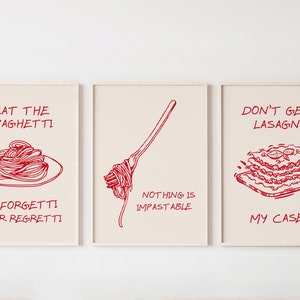 Cute Pasta Prints Aesthetic Kitchen Decor Funny Food Posters Italian ...