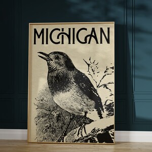 Vintage Michigan Print American Robin Poster Michigan Decor Michigan ...