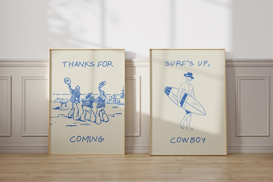 Vintage Coastal Prints Blue Trendy Wall Art Nautical Posters Retro ...