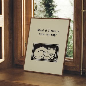 Cat Nap Print Vintage Animal Art Trendy Apartment Decor Vintage Cat ...
