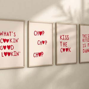 Cute Modern Kitchen Prints Heart Typography Posters Red Cooking Wall ...