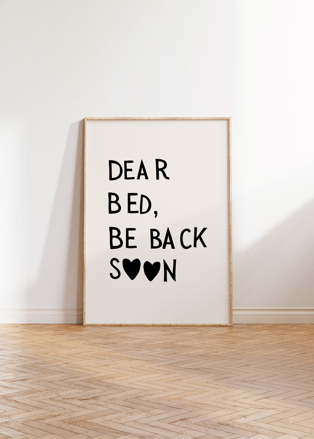 Dear Bed Be Back Soon Print Minimalist Heart Poster Trendy Bedroom Decor Cute Quote Art ...