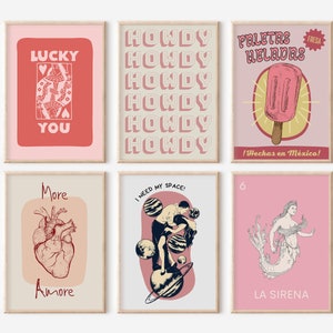 Pink Retro Gallery Wall Art Trendy Pink Poster Set Pink Aesthetic Wall ...