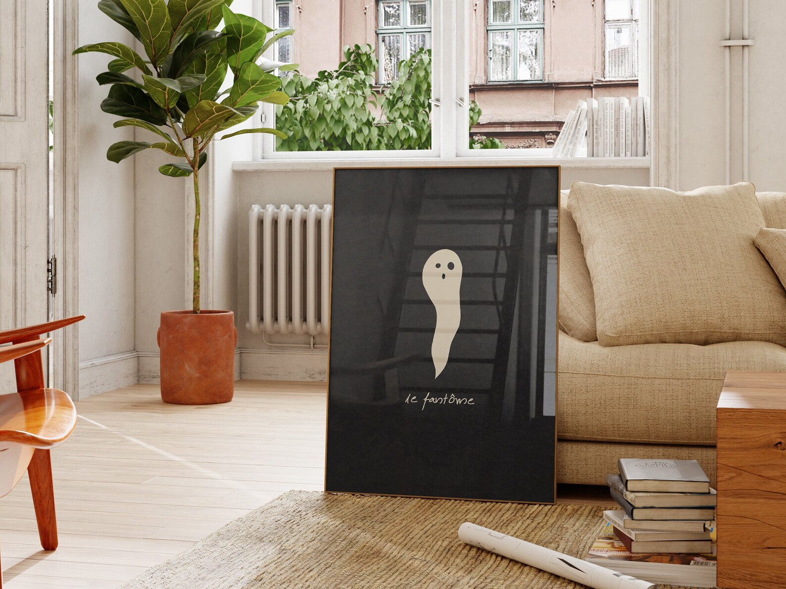 French Ghost Print Quirky Halloween Decor Cute Ghost Poster Minimalist ...