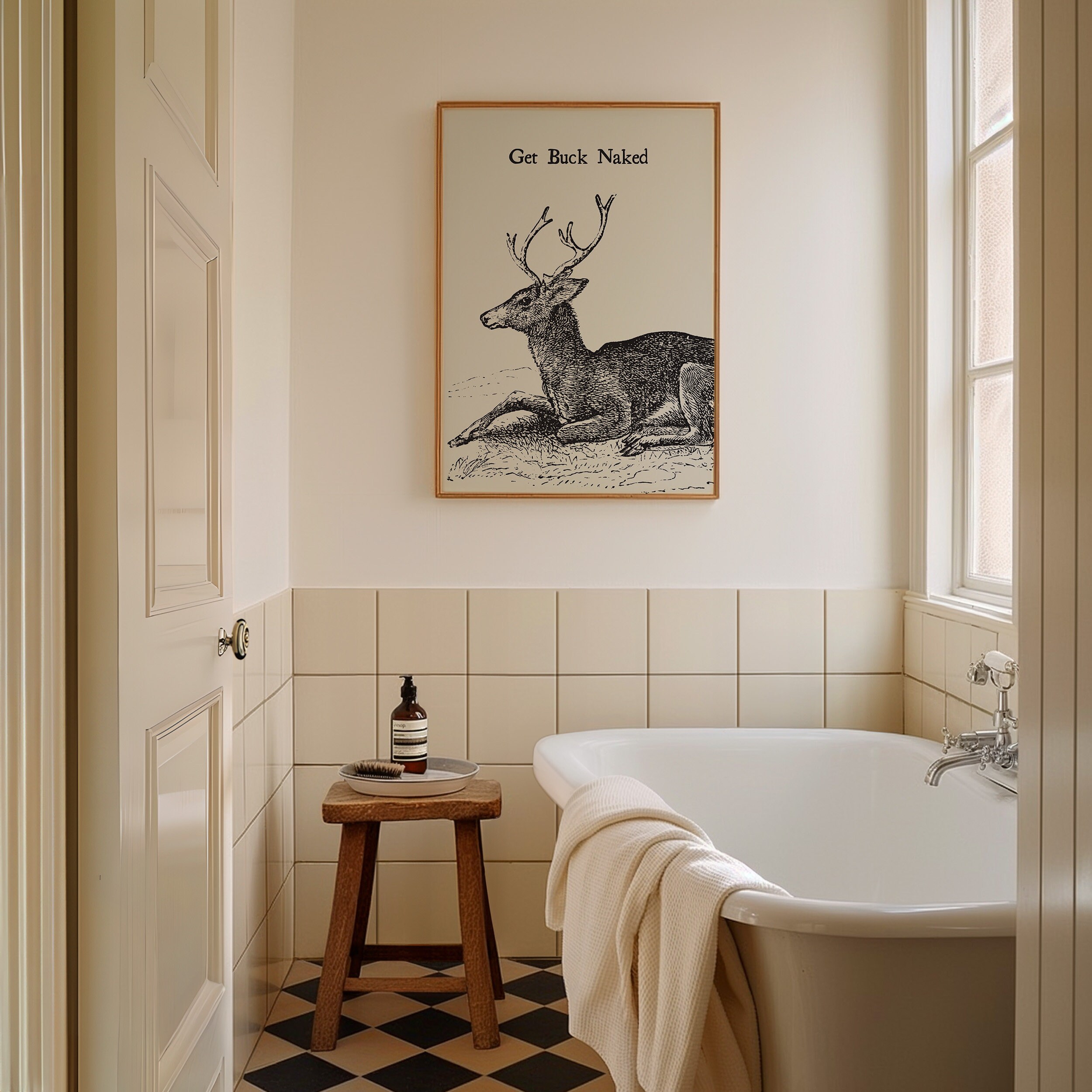 Funny Deer Bathroom Art Print, Retro Animal Poster (digital Download ...
