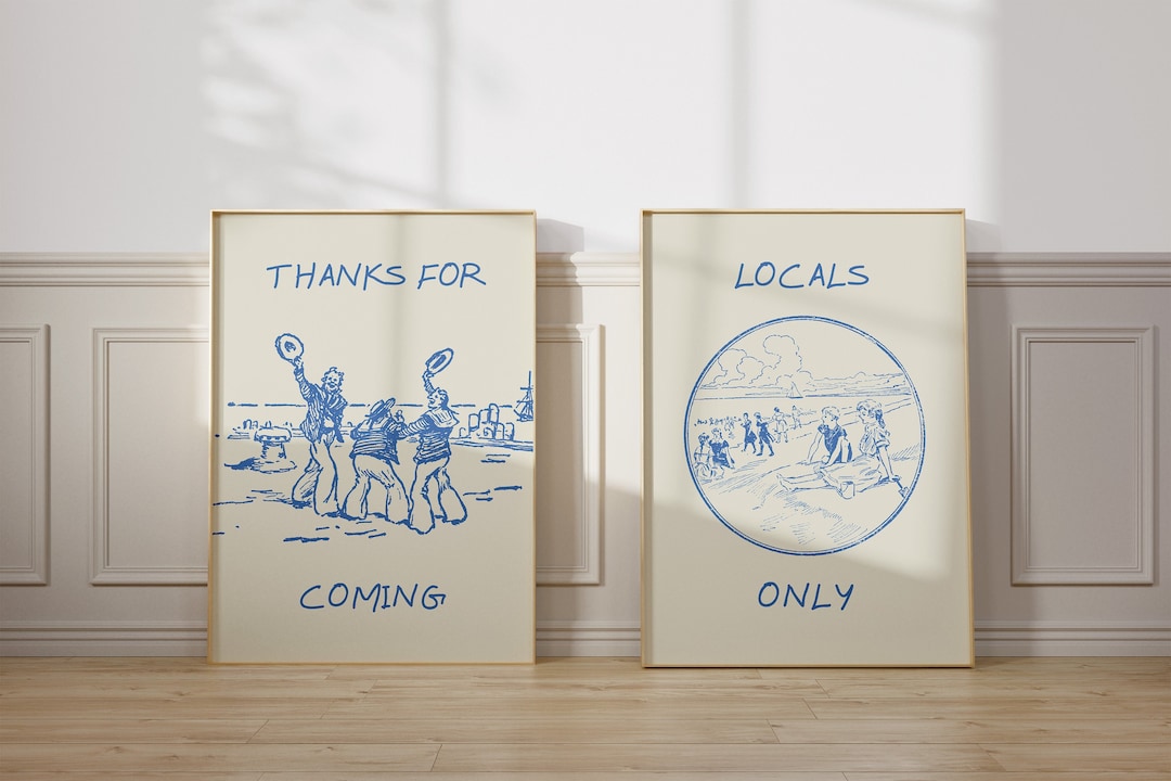 Vintage Beach Prints Retro Coastal Posters Blue Beachy Art Vintage ...