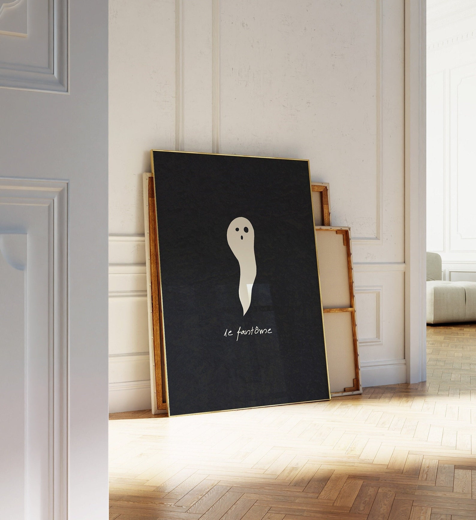 French Ghost Print Quirky Halloween Decor Cute Ghost Poster Minimalist ...