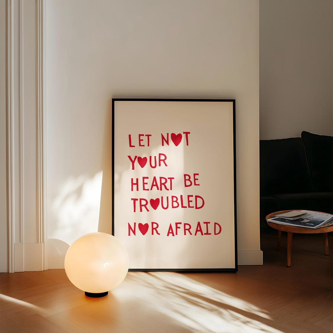 Let Not Your Heart Be Troubled Print, Red Typography Poster, Modern ...