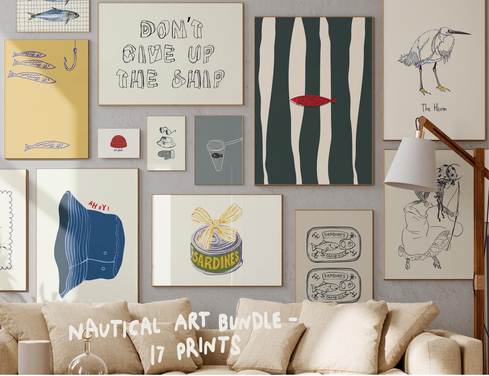 Nautical Gallery Wall Art Set: 17 Coastal Fishermancore Prints (digital ...
