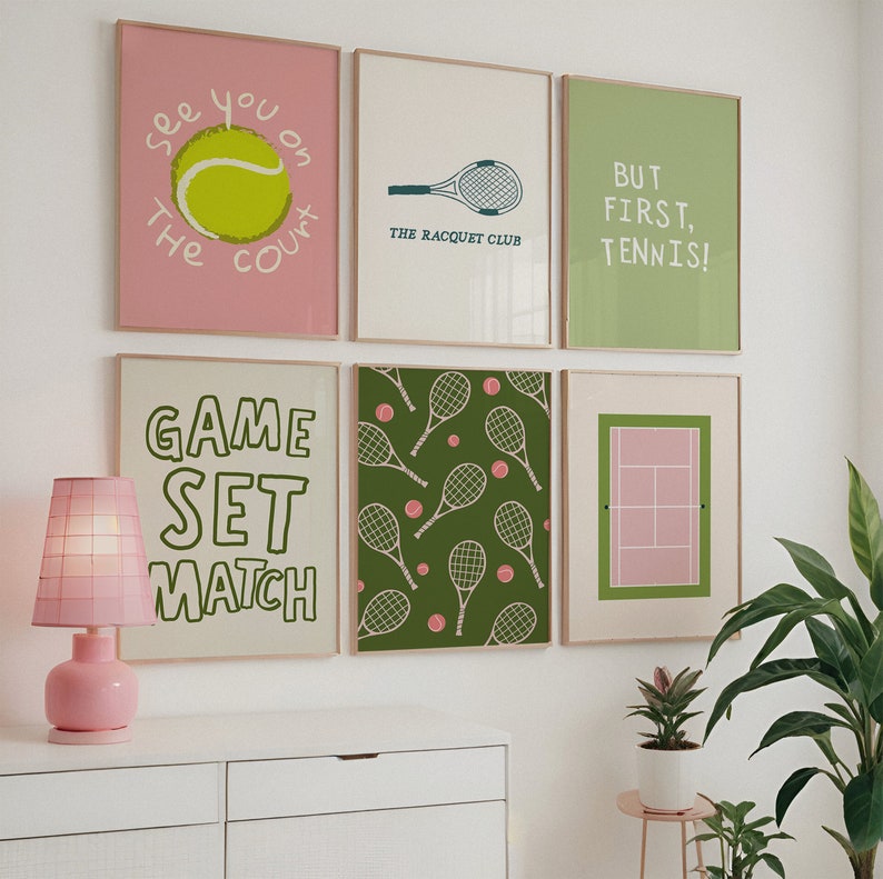 Trendy Tennis Print Set: Preppy Sports Wall Art (digital Download, 6 ...