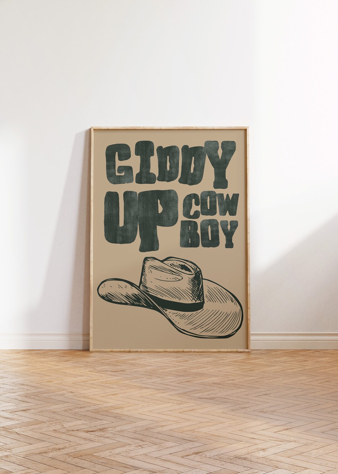 Retro Cowboy Poster Green Vintage Western Wall Art Cowboy Hat Print ...
