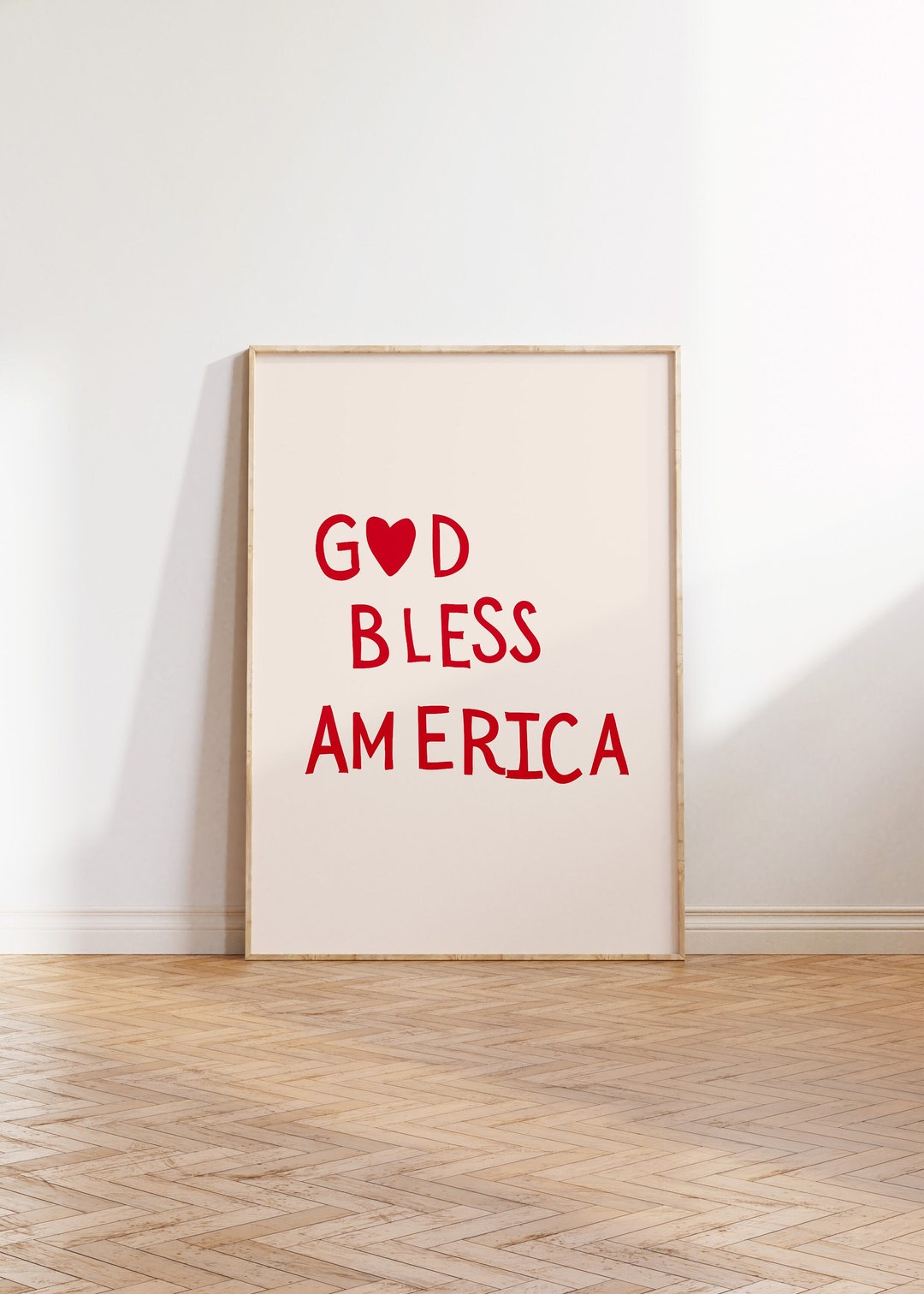 God Bless America Print Heart Typography Poster Trendy Fourth of July ...