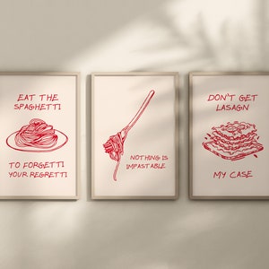 Cute Pasta Prints Aesthetic Kitchen Decor Funny Food Posters Italian ...