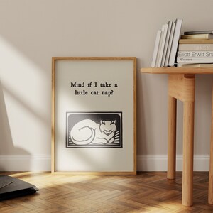 Cat Nap Print Vintage Animal Art Trendy Apartment Decor Vintage Cat ...