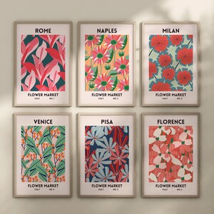 Italian Cities Flower Market Art Prints, Set of 6, Venice Rome Floral ...