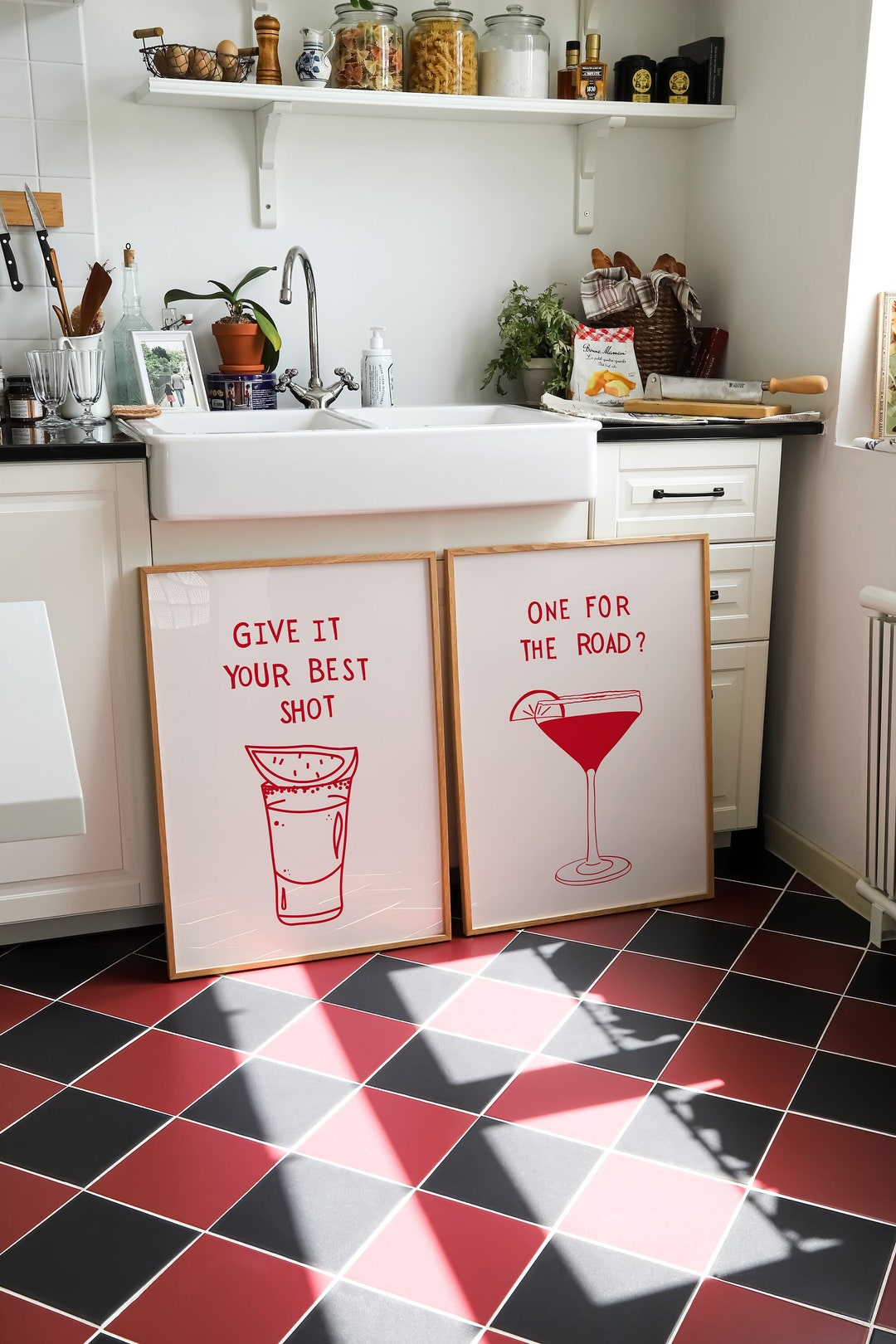 Cute Bar Cart Prints Tequila Poster Happy Hour Prints Red Kitchen Wall ...