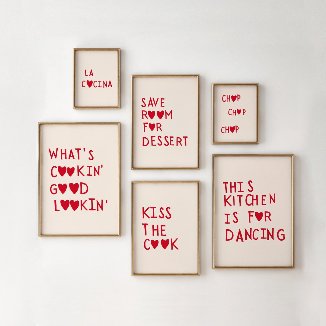 Cute Modern Kitchen Prints Heart Typography Posters Red Cooking Wall ...