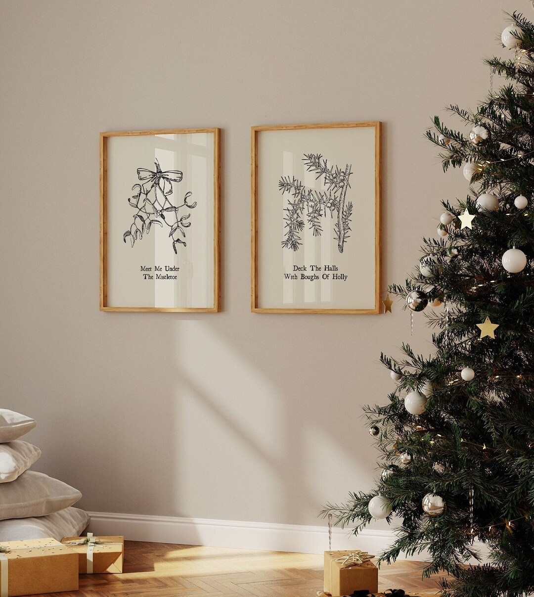 Christmas Plant Prints Mistletoe Poster Holly Art Print Neutral ...