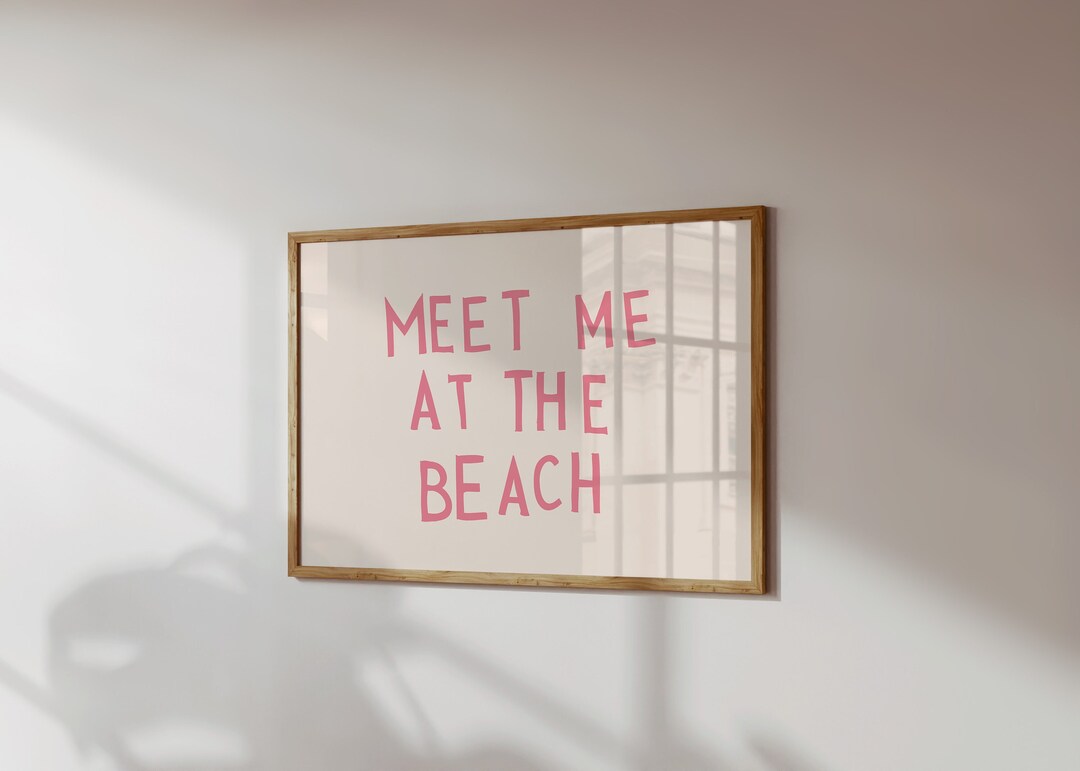 Meet Me at the Beach Print Trendy Coastal Decor Pink Typography Poster ...