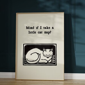 Cat Nap Print Vintage Animal Art Trendy Apartment Decor Vintage Cat ...