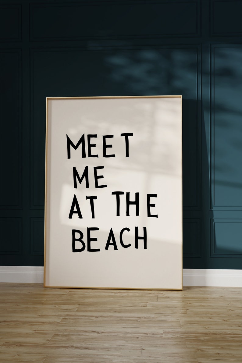 Meet Me at the Beach Print: Black Typography Coastal Wall Art (digital ...