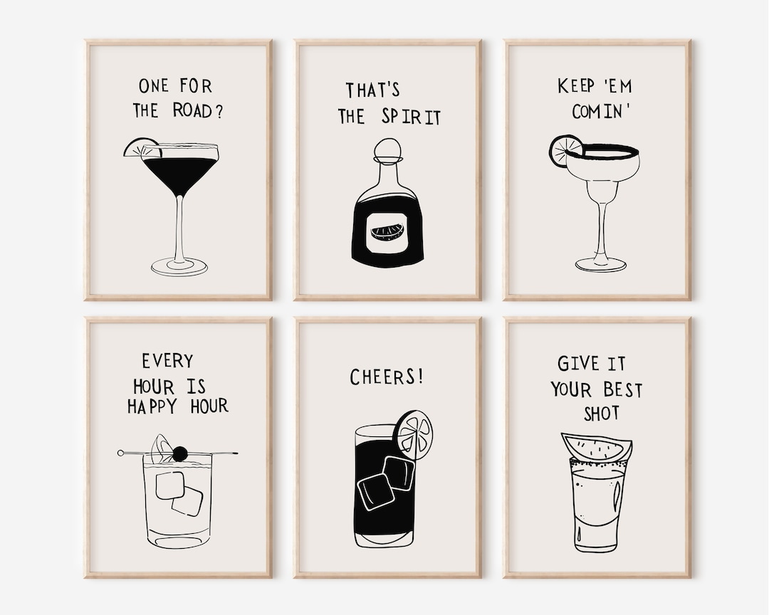 Bar Art Prints Modern Liquor Posters Cocktail Prints Bar Cart Wall Art ...