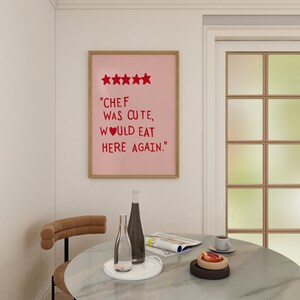 Chef Was Cute Print Aesthetic Kitchen Decor Red Heart Poster Cute ...