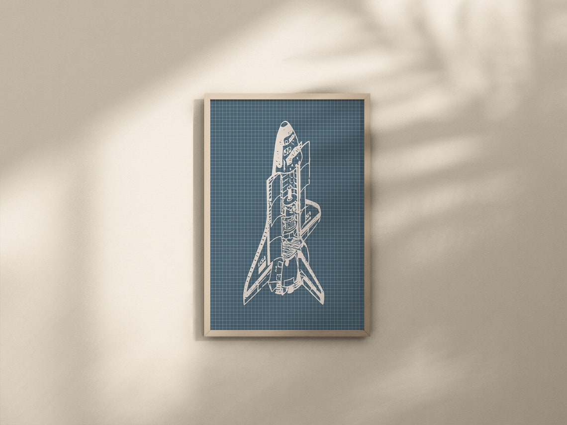 Rocketship Blueprint Poster Vintage Outer Space Wall Art Blue - Etsy