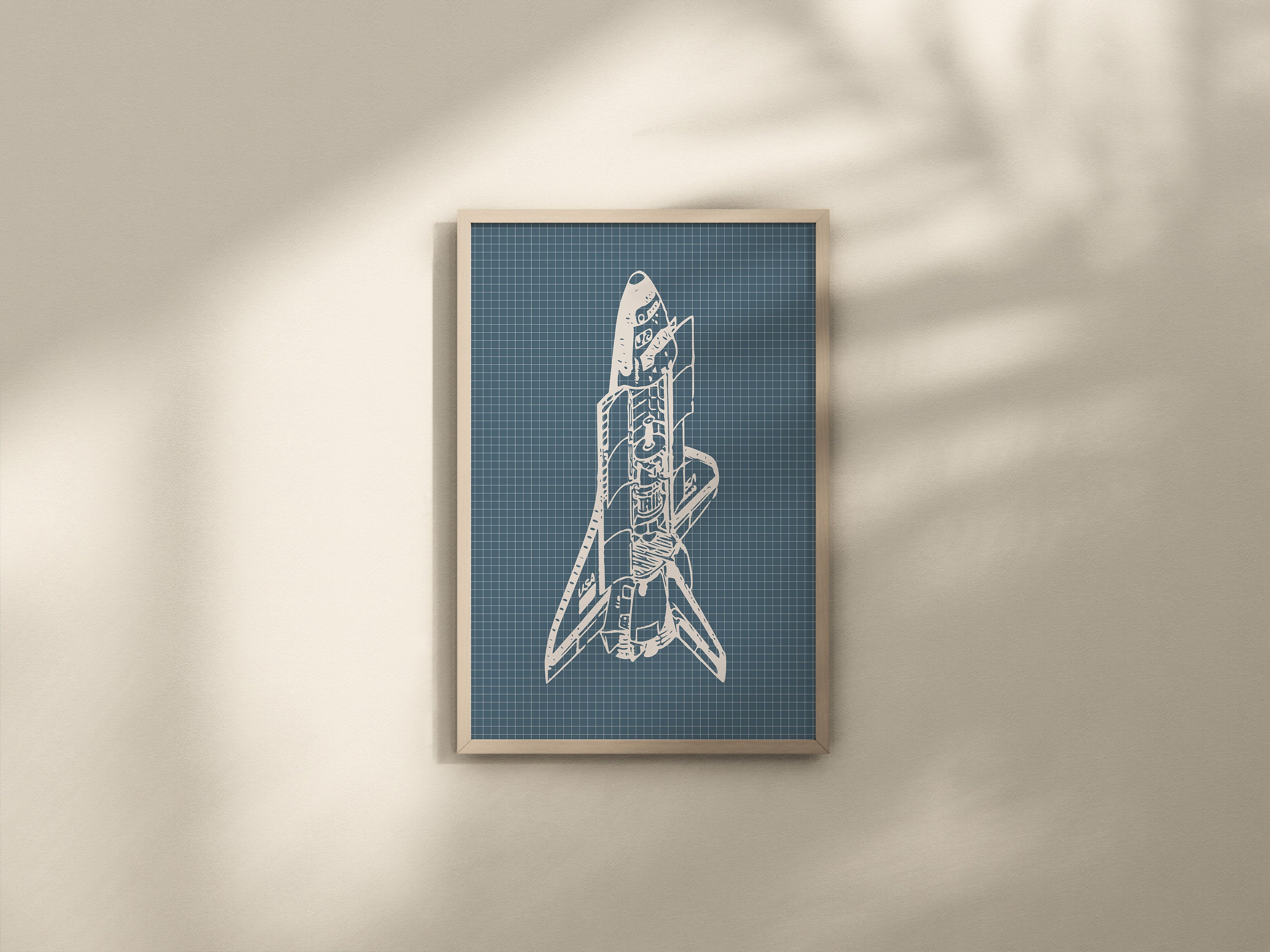 Rocketship Blueprint Poster Vintage Outer Space Wall Art Blue - Etsy