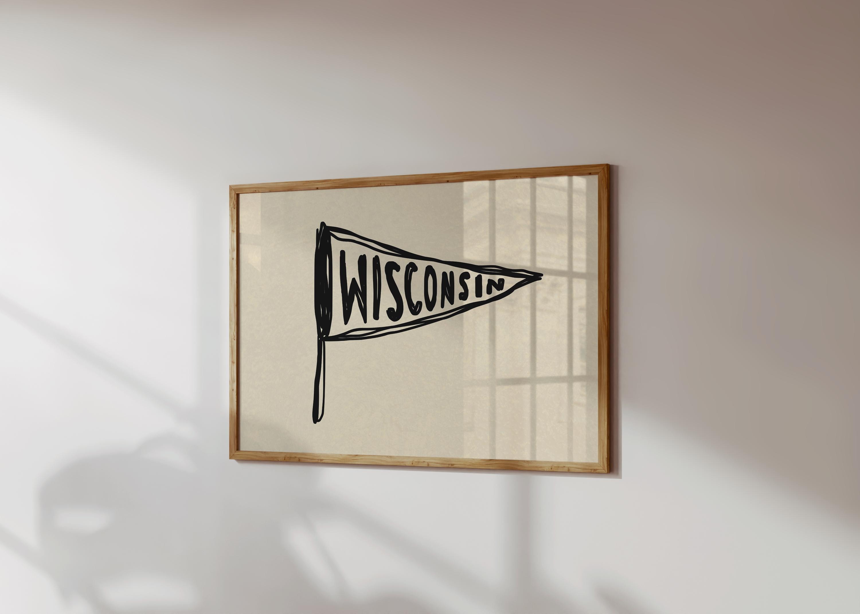 Wisconsin (U.S. State) Pennant Print: Retro Hand-drawn Poster (digital ...