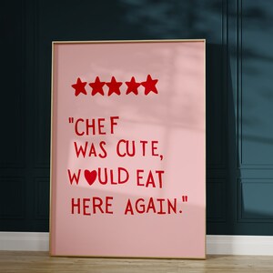 Chef Was Cute Print Aesthetic Kitchen Decor Red Heart Poster Cute ...