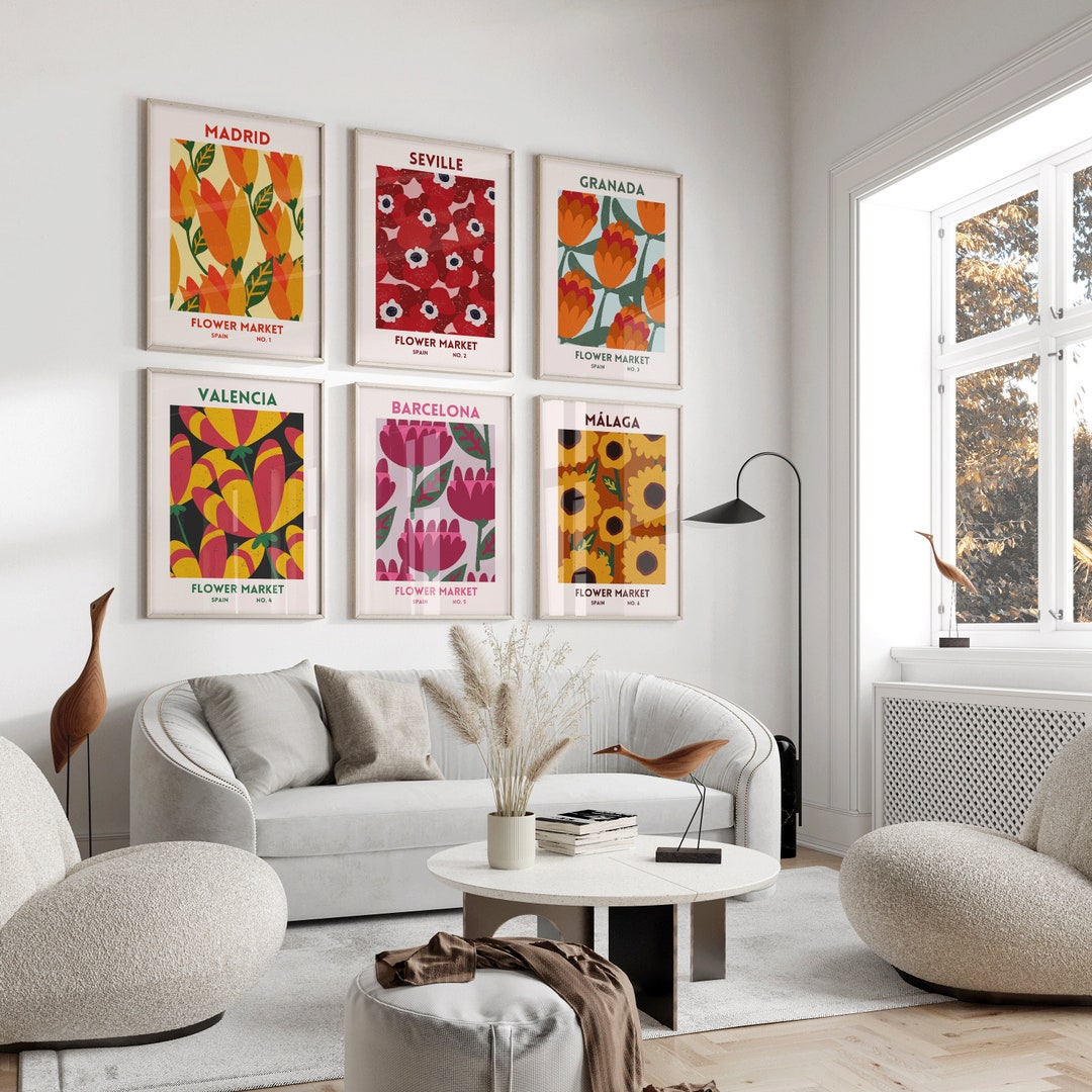 Spanish Cities Flower Market Art Prints, Set of 6, Madrid Barcelona ...