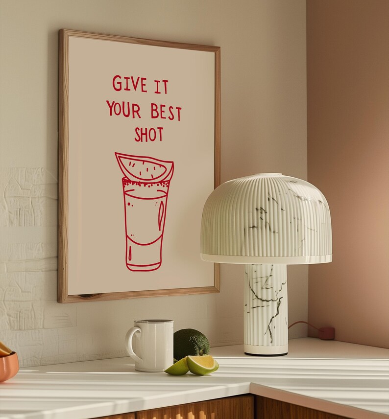 Tequila Print: Give It Your Best Shot, Red Bar Cart Decor (digital ...