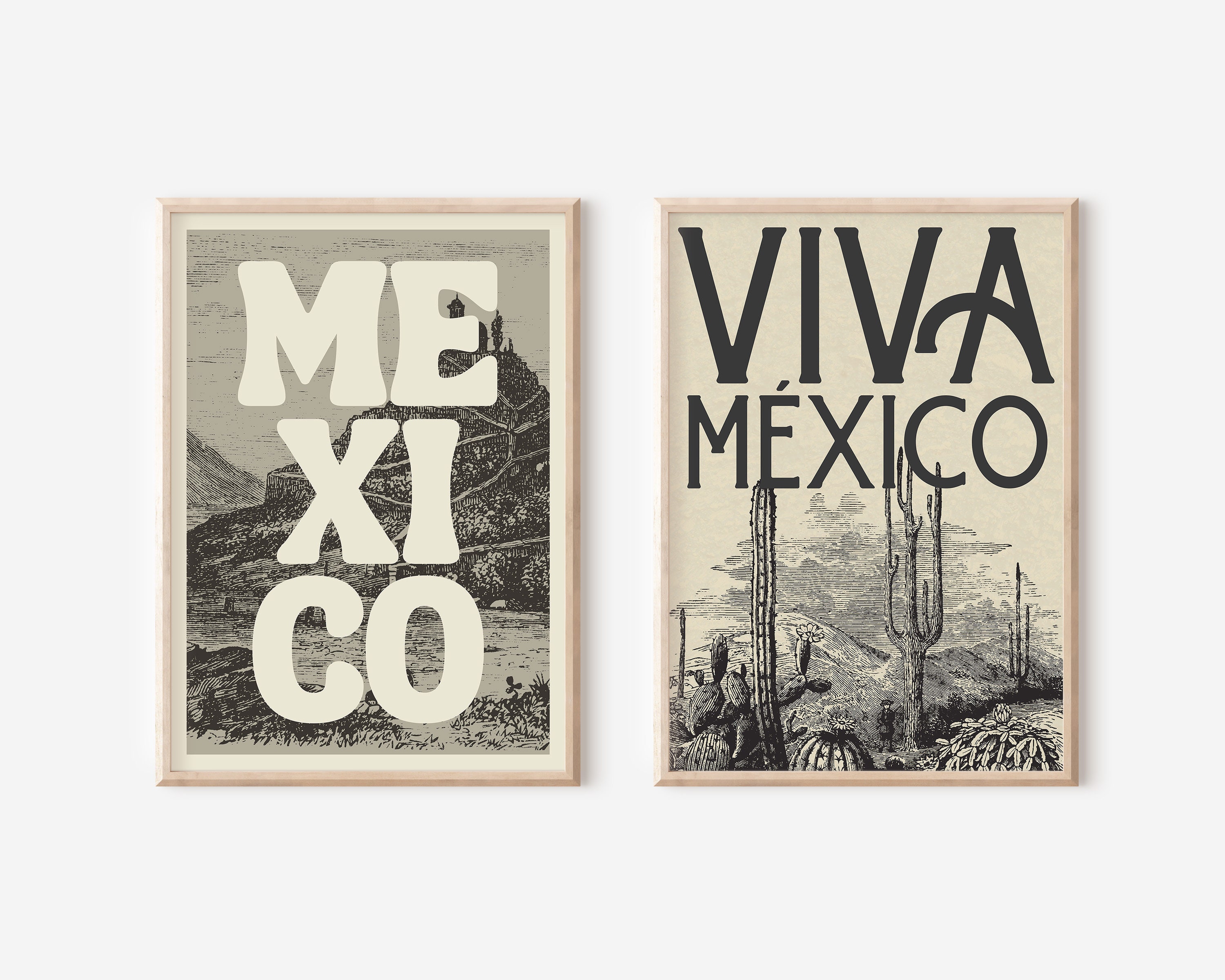 Vintage Mexico Art Print Set, Retro Travel Posters (digital Download, 2 ...