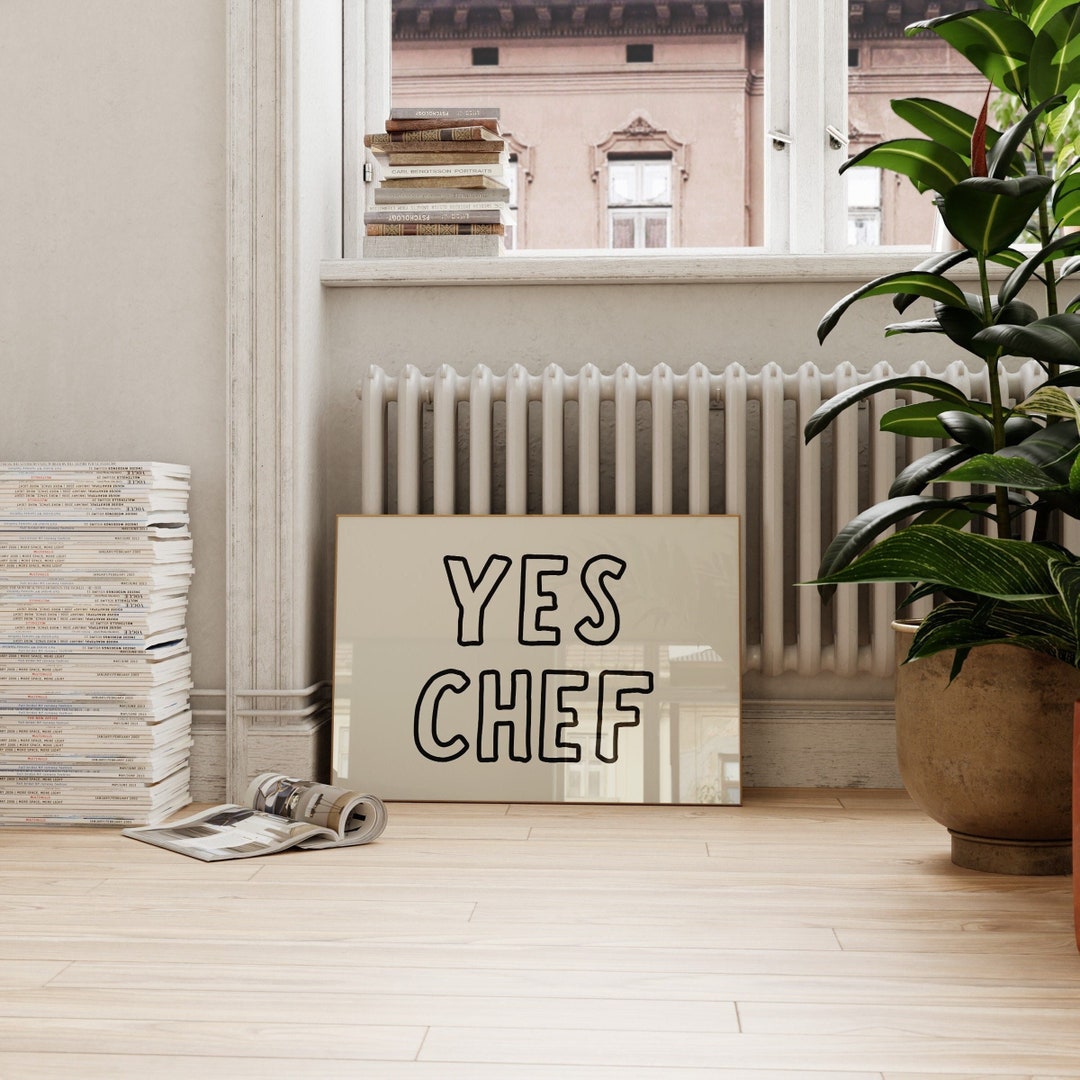 Yes Chef Print Trendy Kitchen Poster Cute Cooking Wall Art Retro ...
