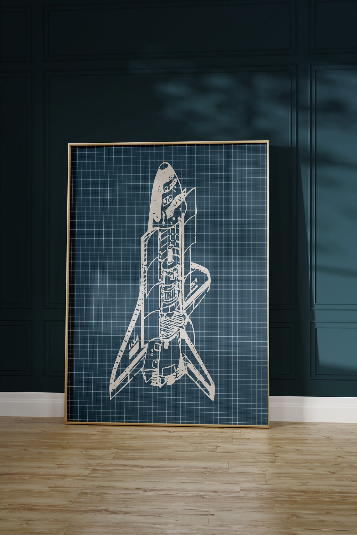 Rocketship Blueprint Poster Vintage Outer Space Wall Art Blue - Etsy