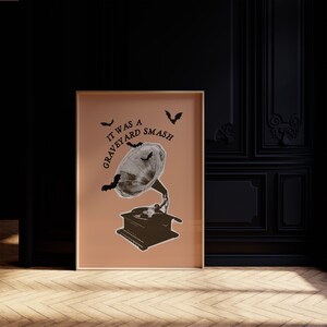 Retro Halloween Print Record Player Poster Cute Spooky Wall Art Autumn ...