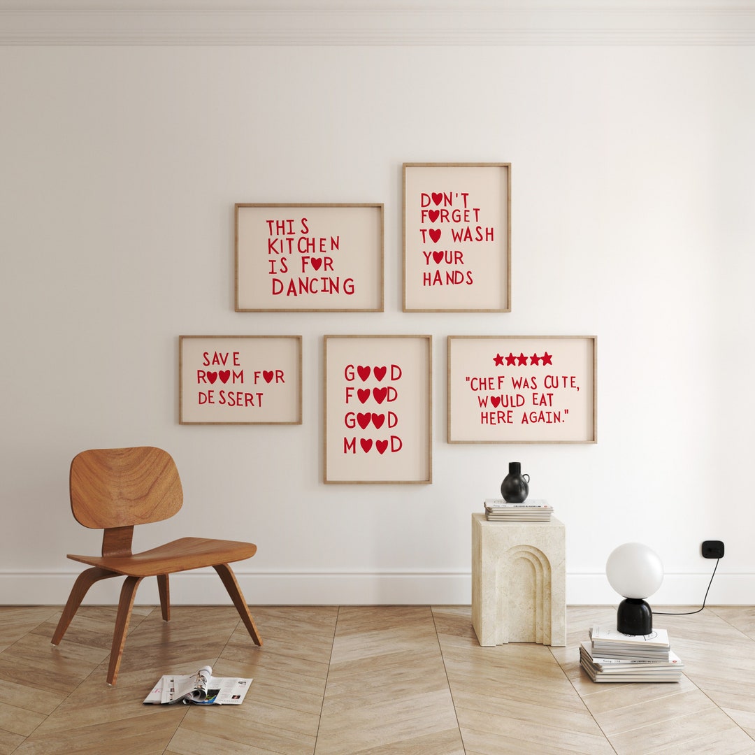 Trendy Kitchen Prints Minimalist Heart Art Foodie Gift Chef Decor Cute ...