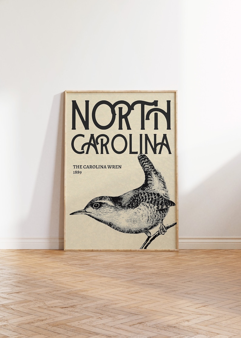 Vintage North Carolina Bird Poster, Carolina Wren Art Print (digital ...